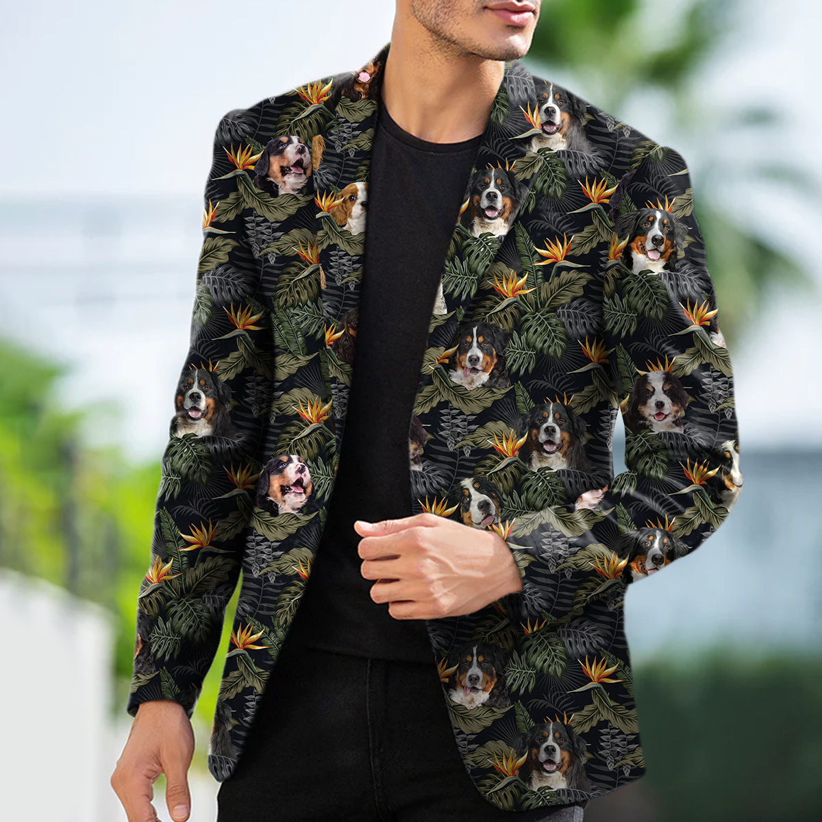 Bernese Mountain Men's Black Tropical Hawaiian Blazer – Follus