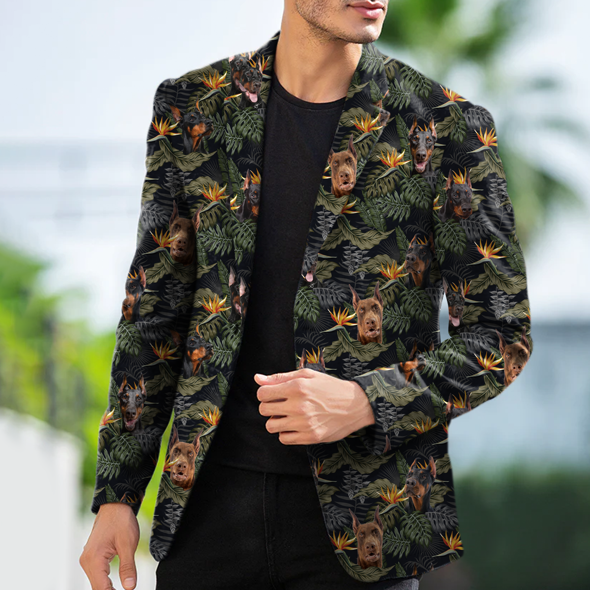 Doberman Pinscher Men's Black Tropical Hawaiian Blazer – Follus