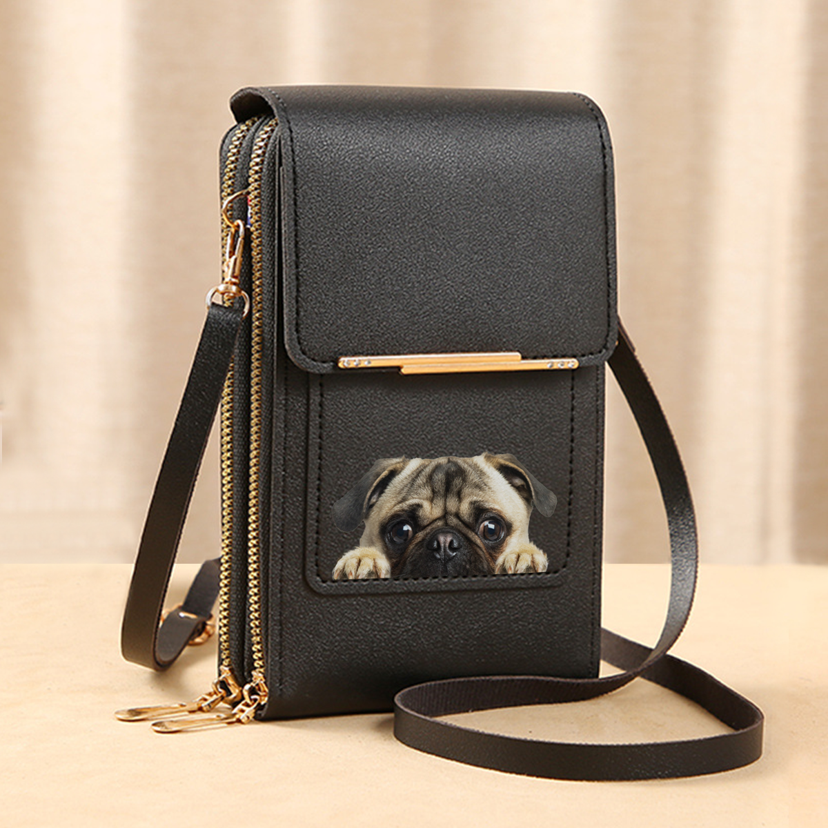 Pug - Touch Screen Phone Wallet Case Crossbody Purse V1 – Follus