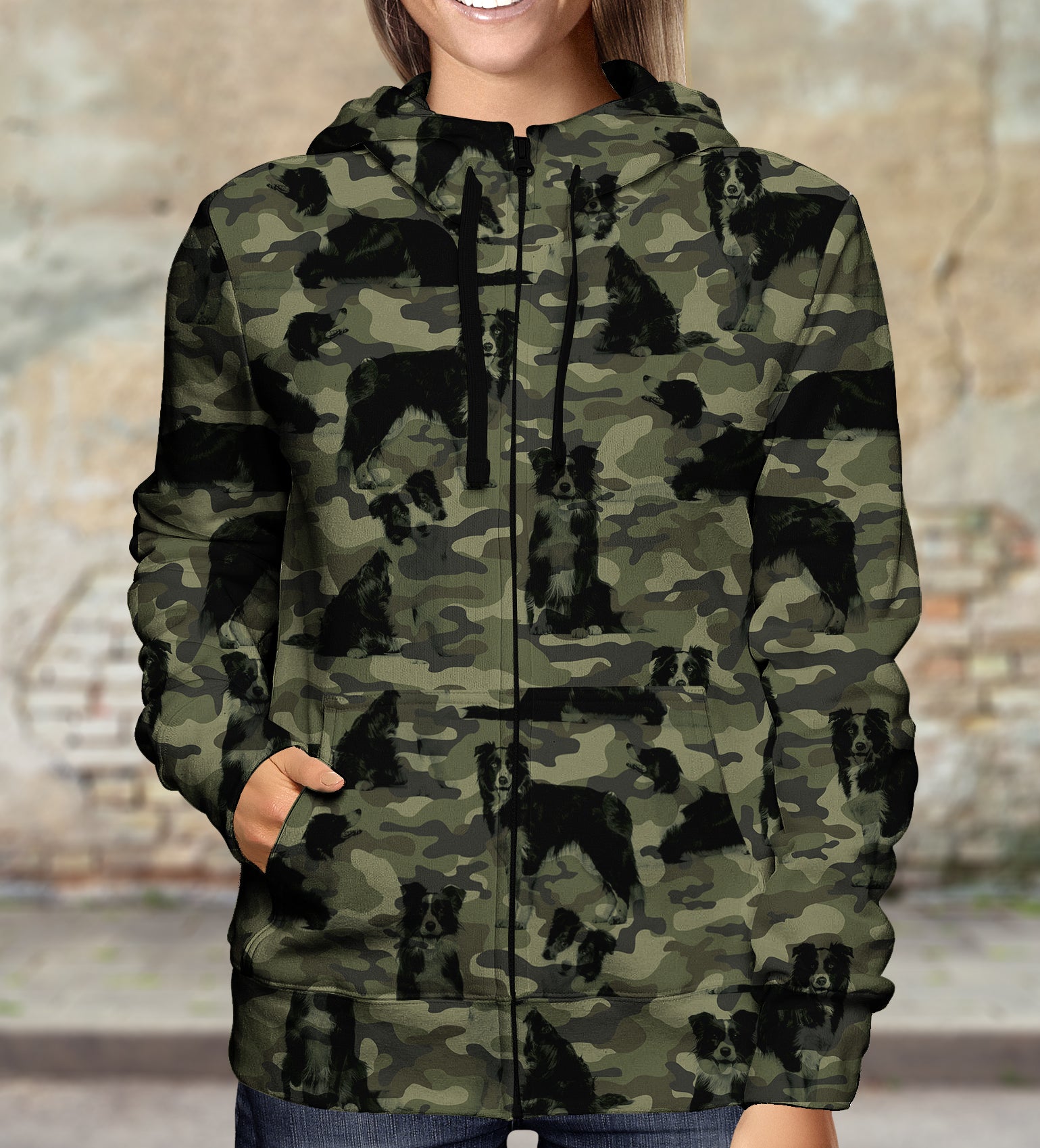 Street Style With Border Collie Camo Hoodie V1 – Follus