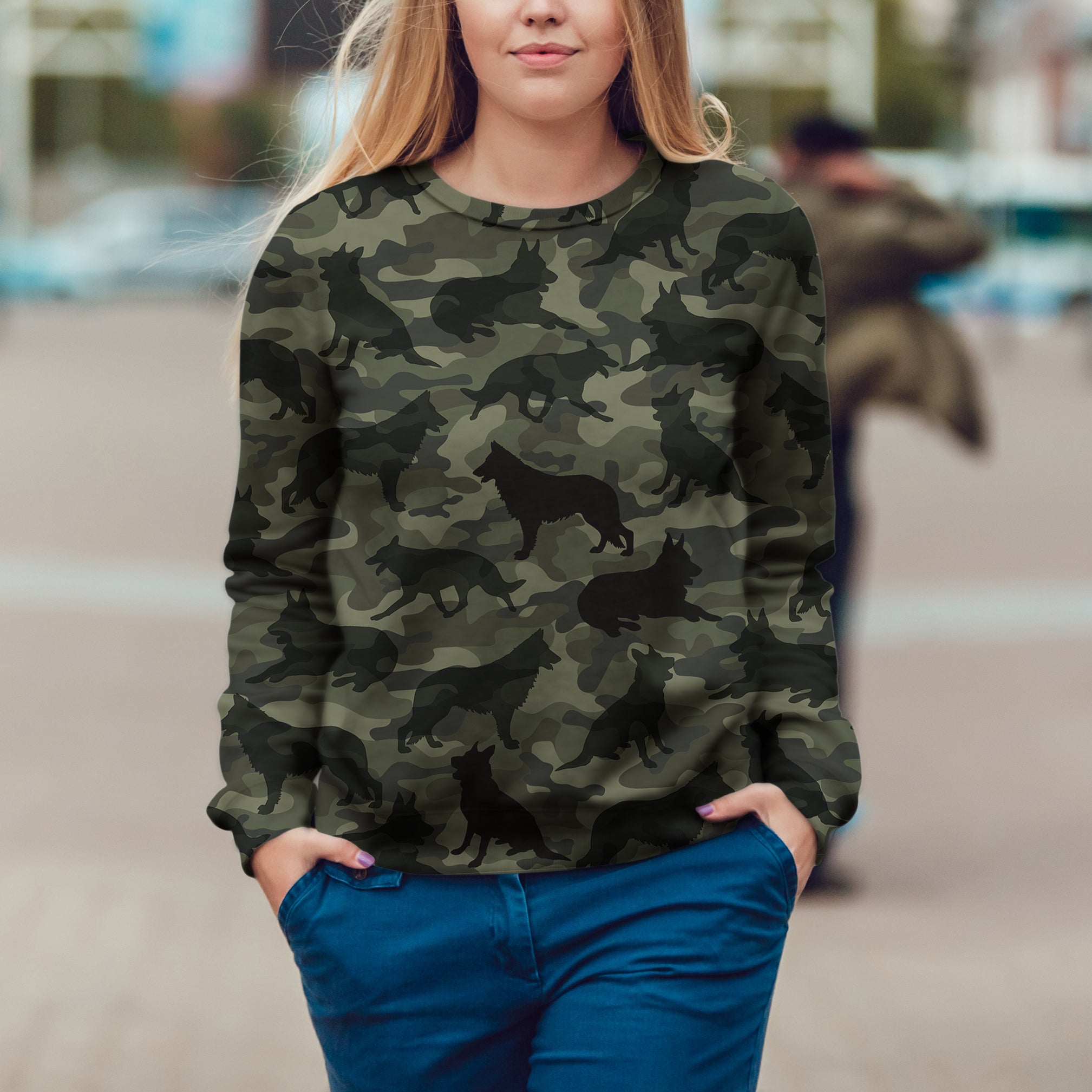 Street Style With German Shepherd Camo Sweatshirt V1 – follus.com