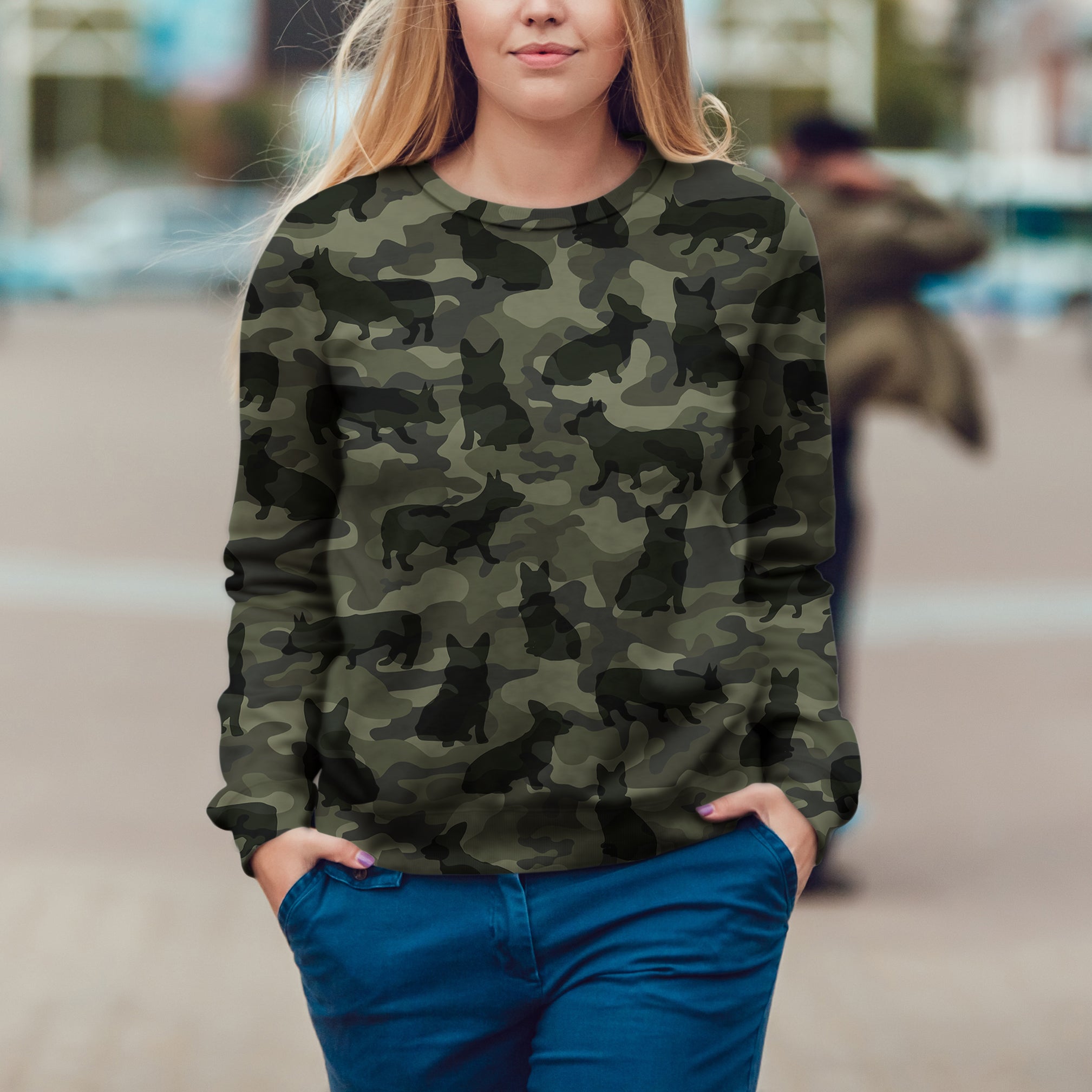 Street Style With Welsh Corgi Camo Sweatshirt V1 – Follus